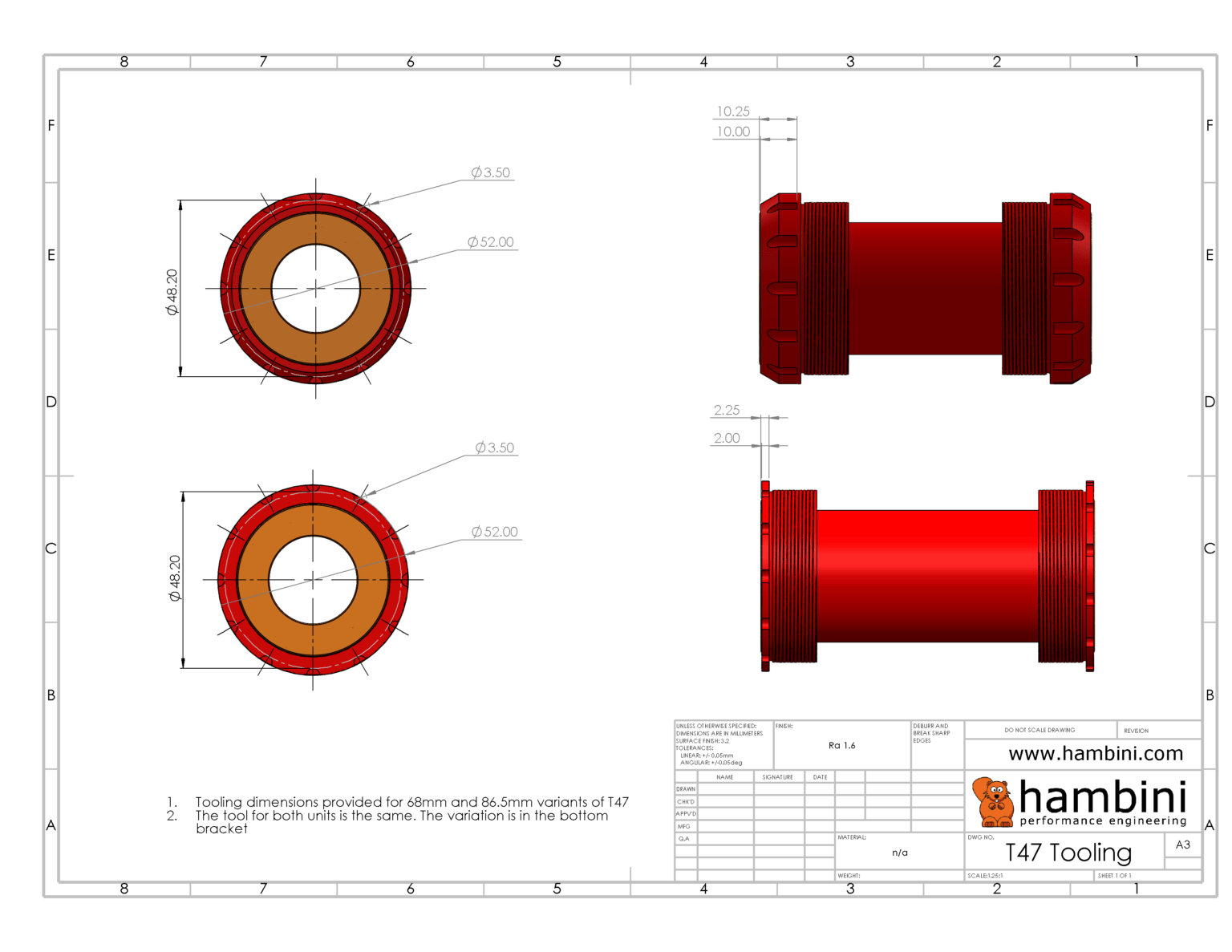 Hambini Racing T47A T47-77 BBrighT-47 Bottom Bracket SRAM DUB Crankset (Cervelo, Factor, FELT ...